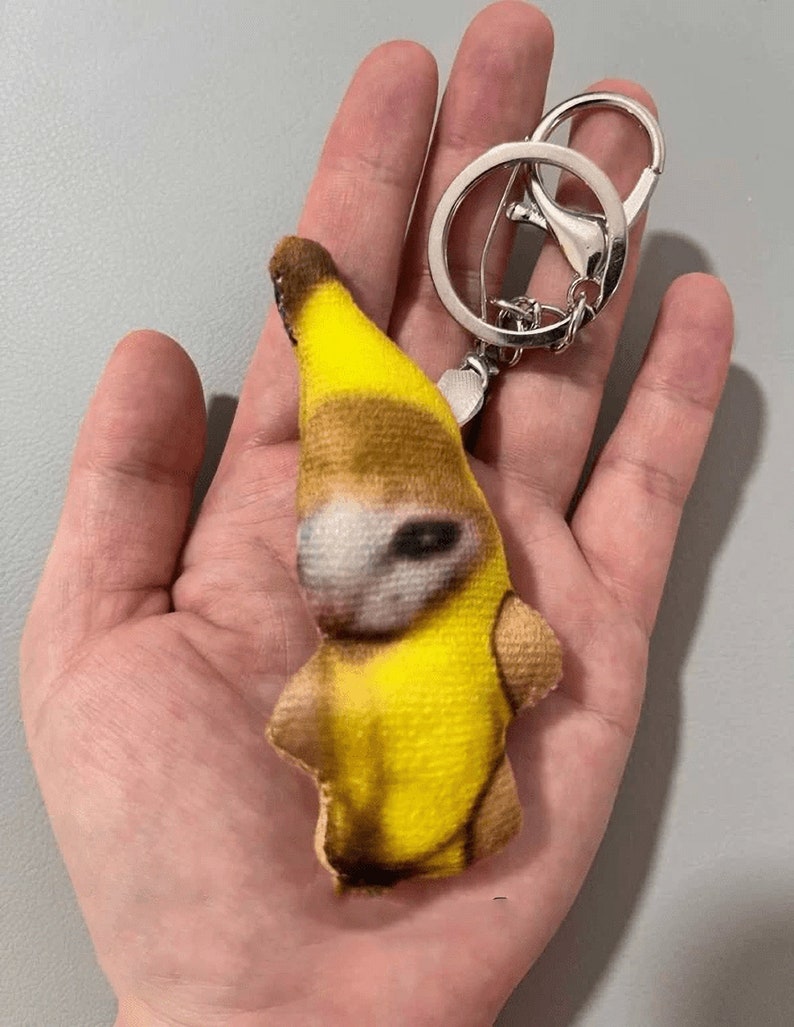 Banana Cat Meme Keychain: Cute and Quirky Cat-shaped Design - Etsy