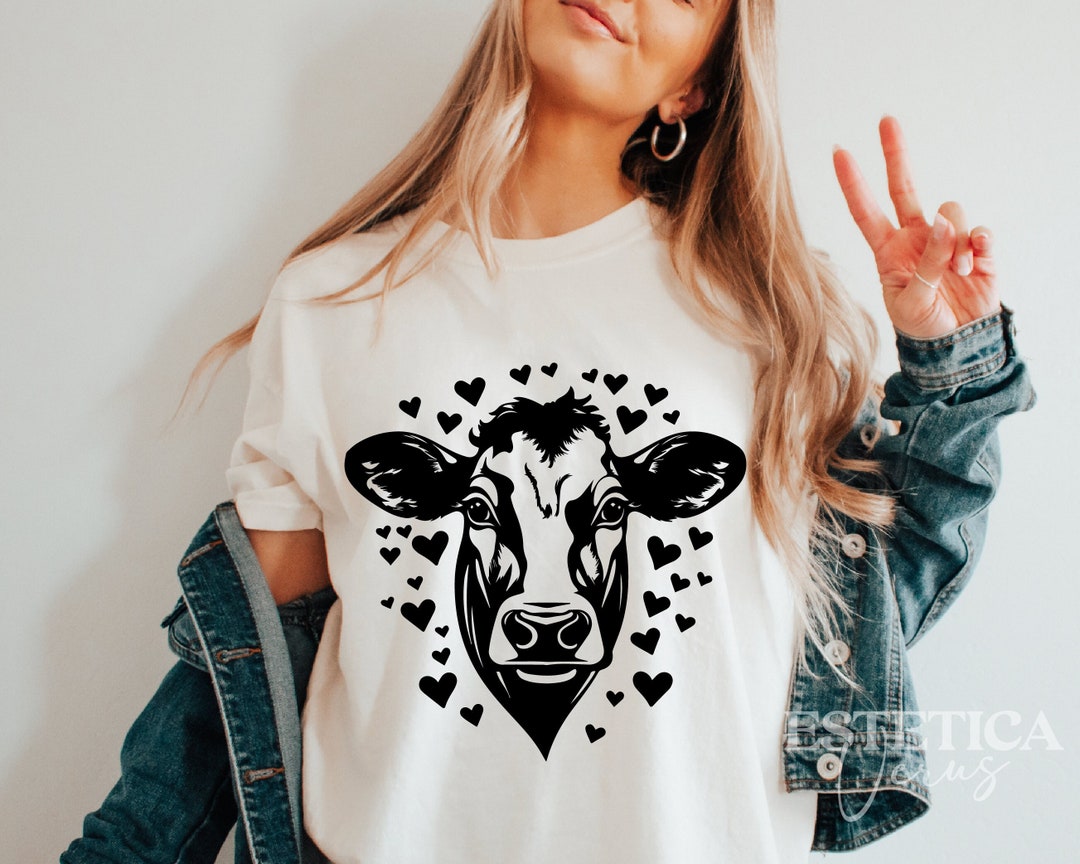 Valentine Cow Svg Png, Romantic Cow Svg, Love Cow Svg, Cow With Hearts ...