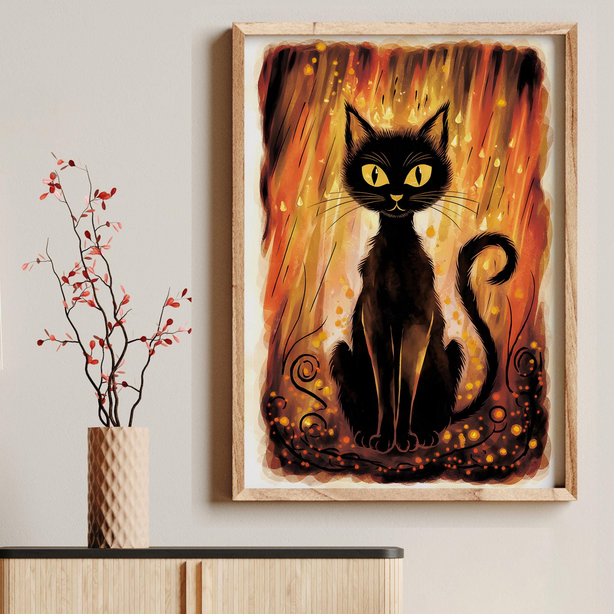 Black Cat Art Print, Halloween Printable Poster, Spooky Wall Art, Gift ...