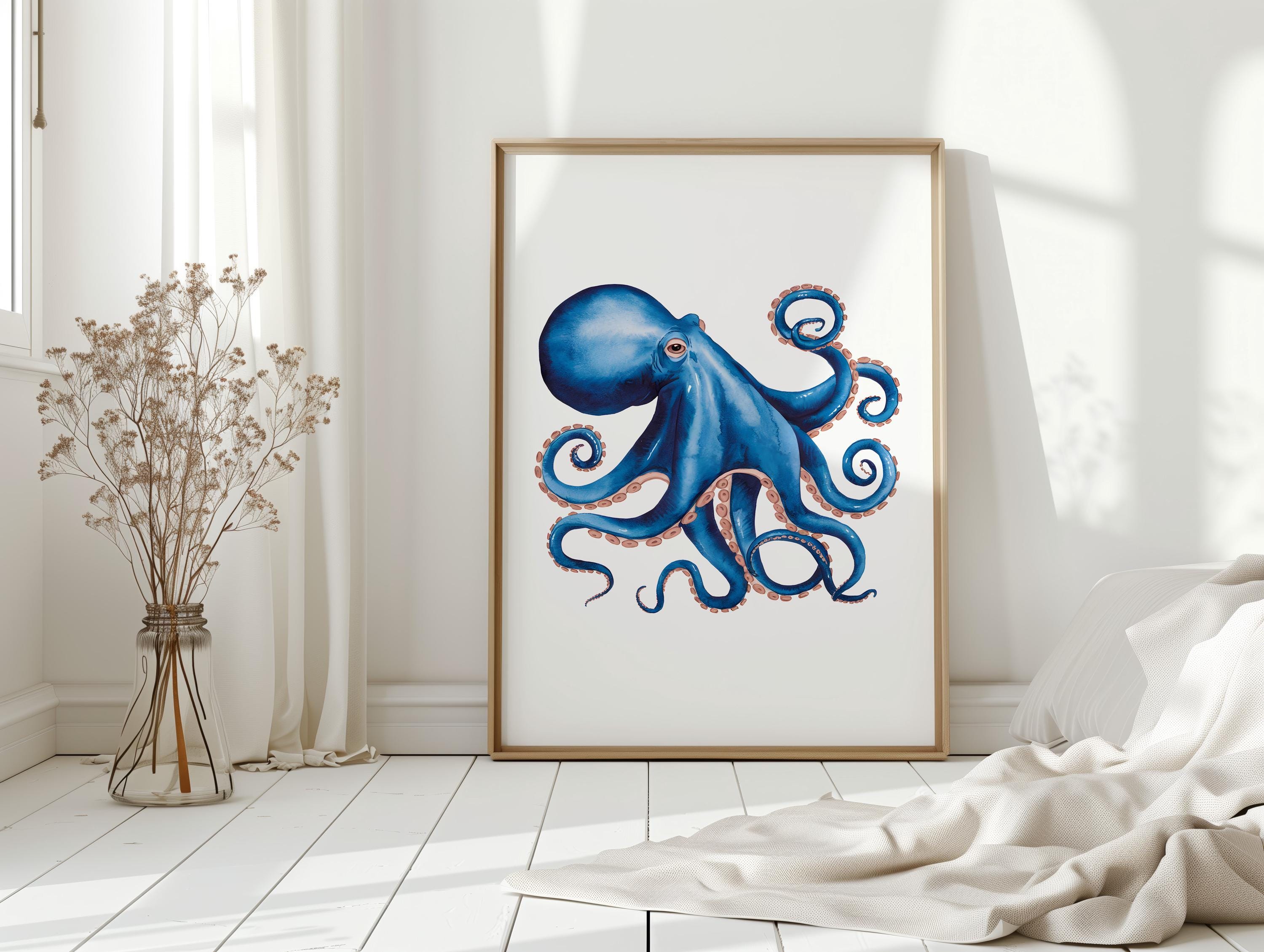 Blue Octopus Art Print Nautical Ocean Wall Decor, Marine Life ...