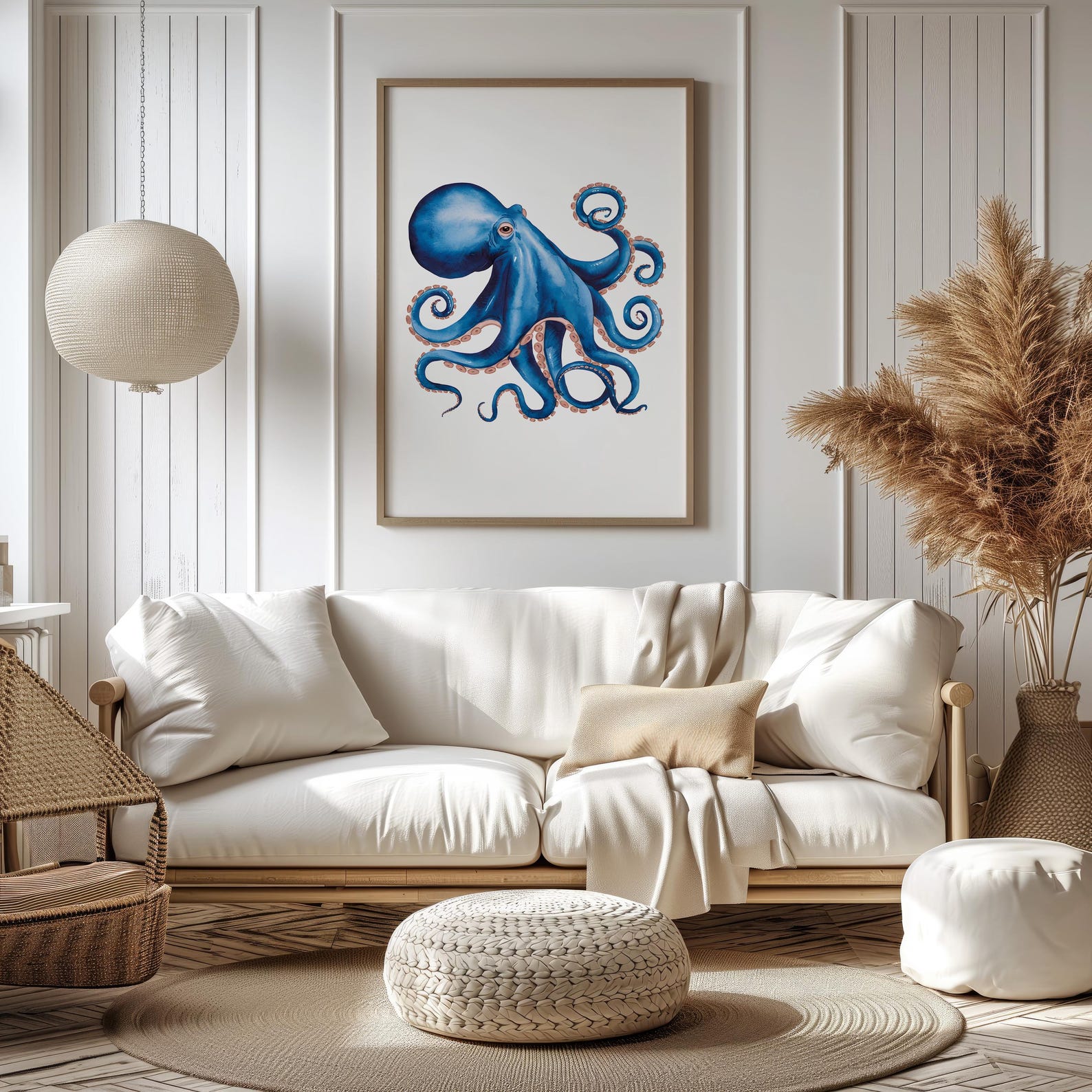 Blue Octopus Art Print Nautical Ocean Wall Decor, Marine Life ...