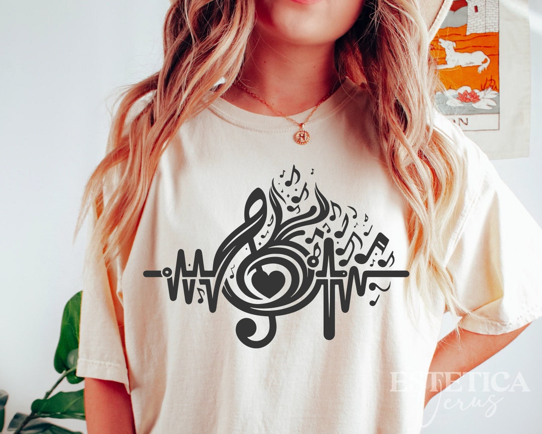 Heartbeat Music Svg Png, Music Lover Svg, Sound Wave Svg, Musical Heart ...