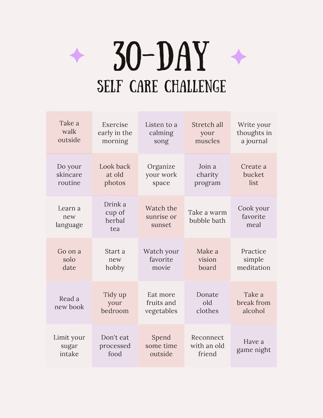 30 Day Self Care Challenge, Positivity Journal Checklist, Improve Your ...