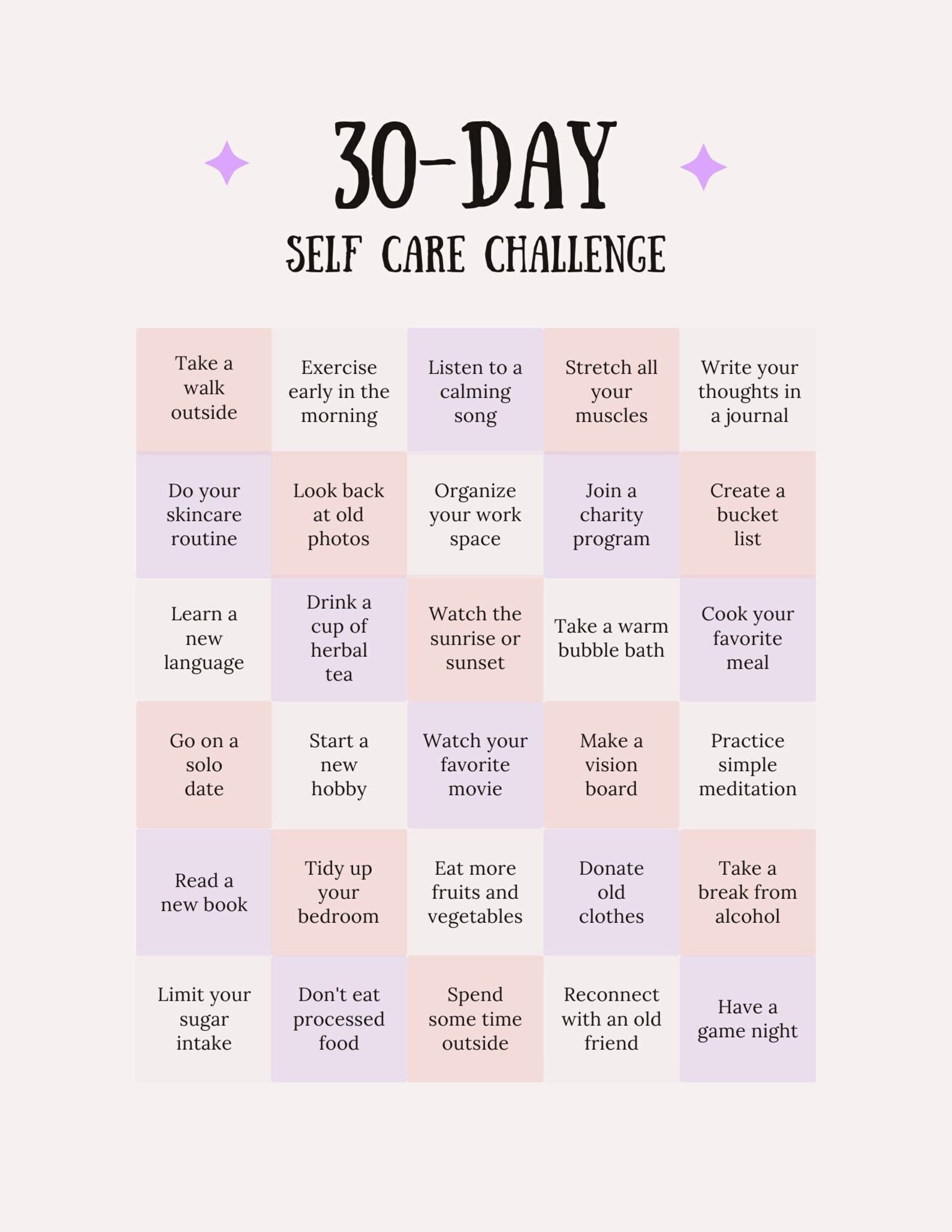 30 Day Self Care Challenge, Positivity Journal Checklist, Improve Your ...