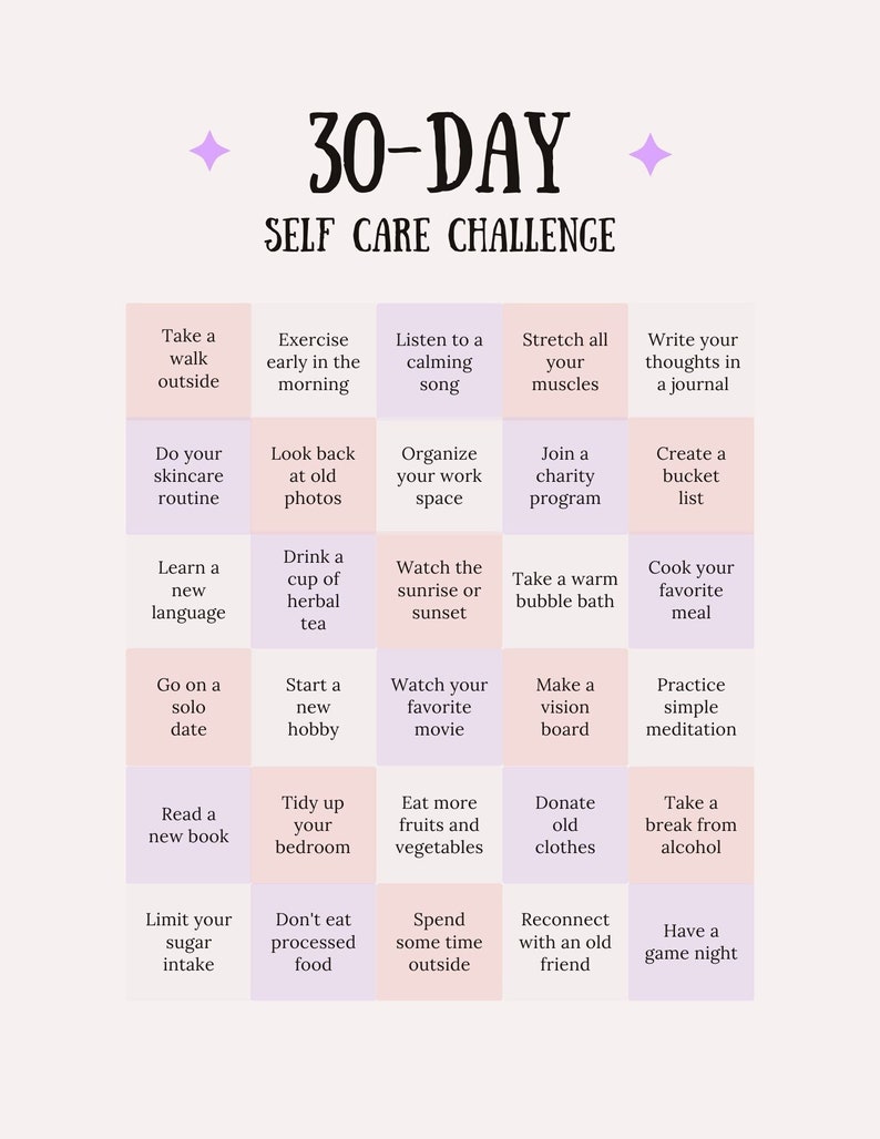 30 Day Self Care Challenge, Positivity Journal Checklist, Improve Your ...