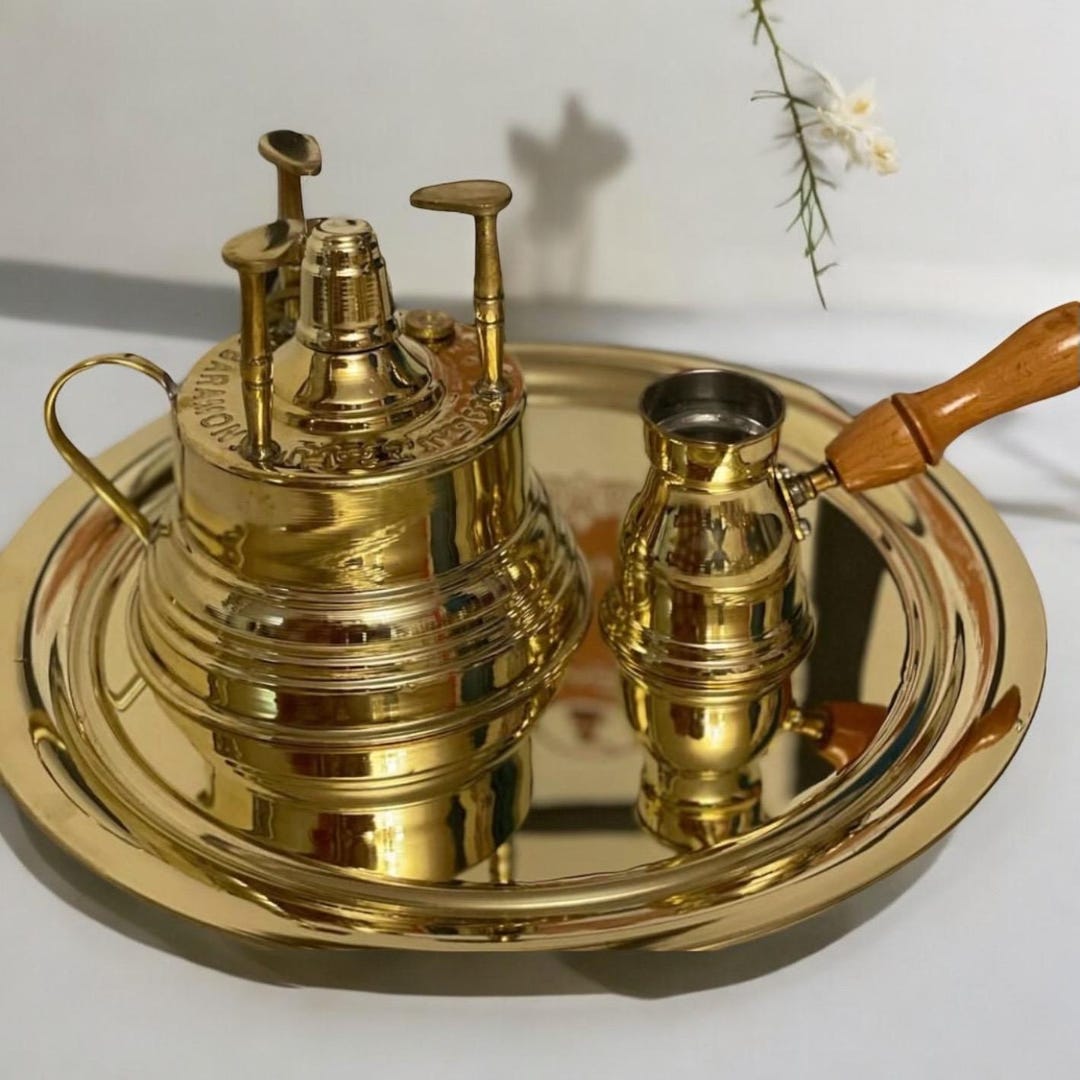 Egyptian Copper Coffee Set- Rakwa, Spirit Stove & Tray- Vintage ...