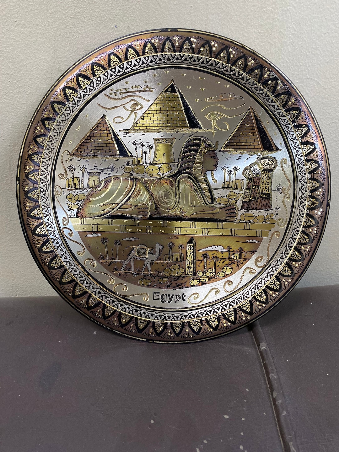 Egyptian Copper Handpainted Plate Pyramids Sphinx - Etsy