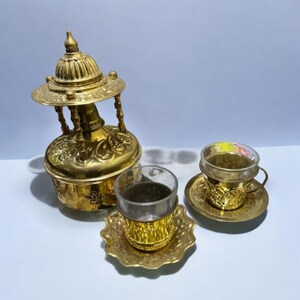 Authentic Hand-hammered Egyptian Brass Coffee Set Traditional Alcohol ...