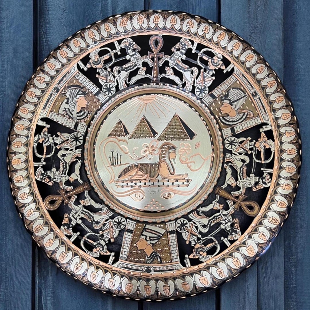 Egyptian Copper Handpainted Plate- Pyramids + Sphinx - Etsy