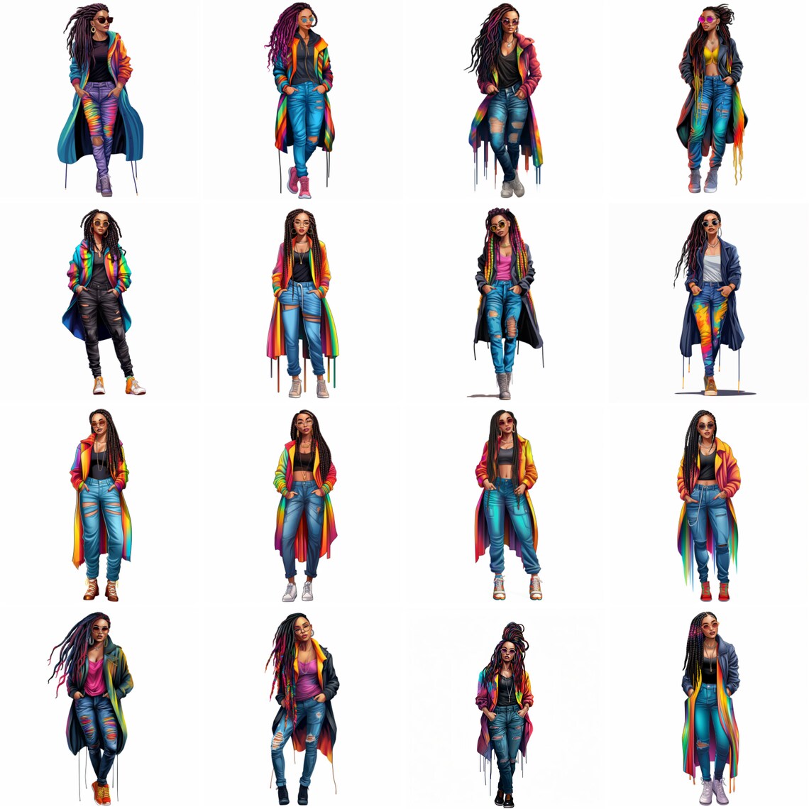 Rainbow Melanin Clipart Black Women Digital Art AI - Etsy