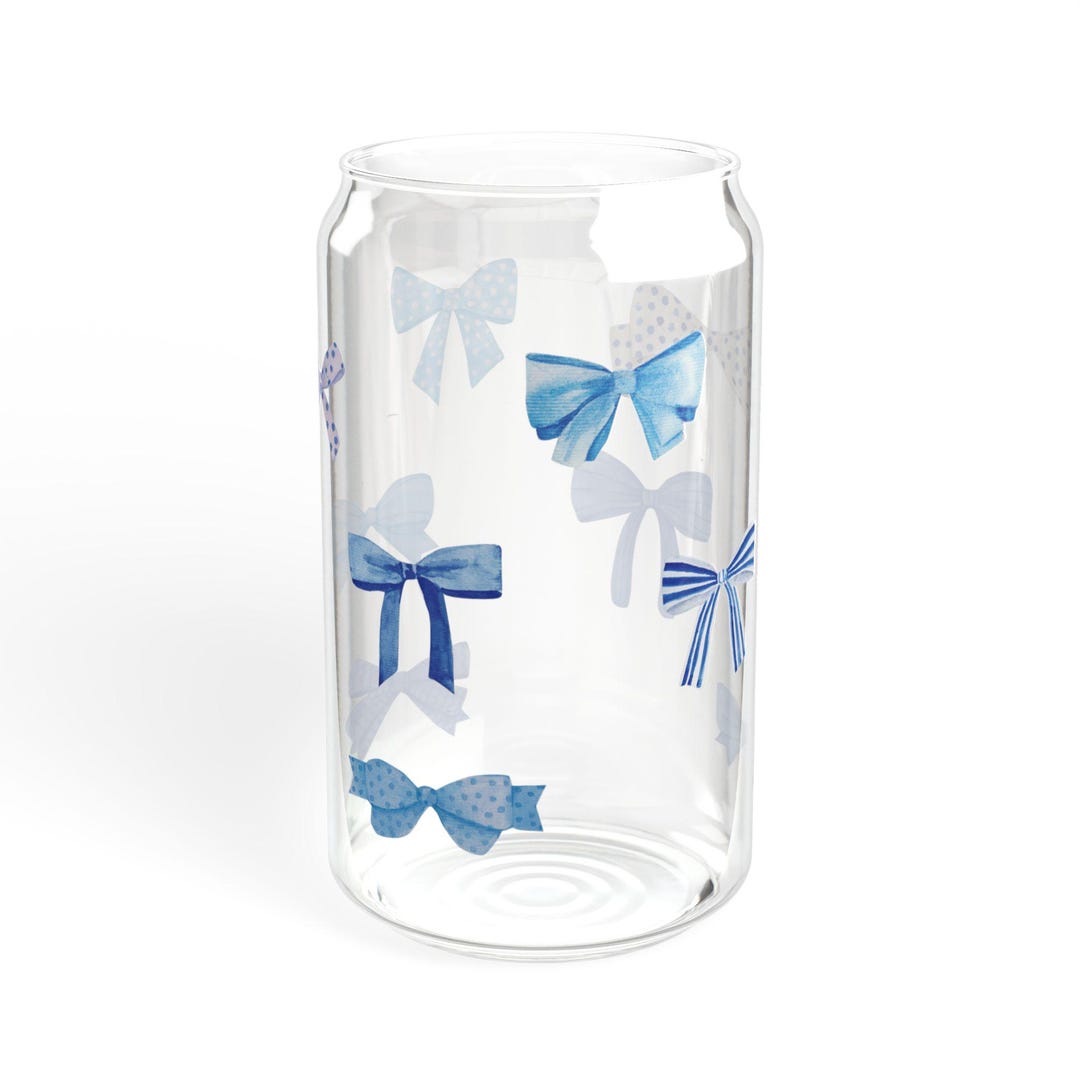 Glass Cup With Lid and Straw Cute Blue Bows Design - Mother's Day Gift ...