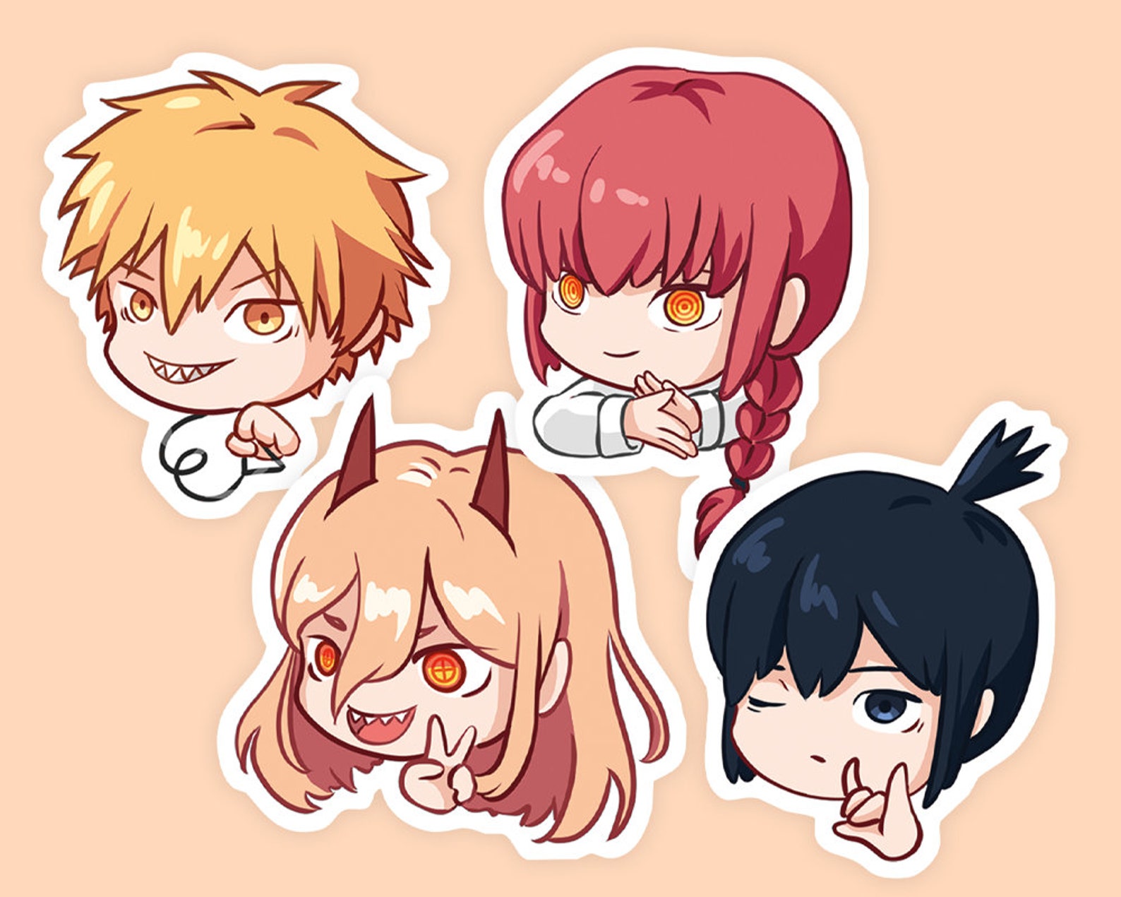 Chainsaw Man Chibi Stickers aki, Denji, Makima, Power Set of 4 Stickers ...