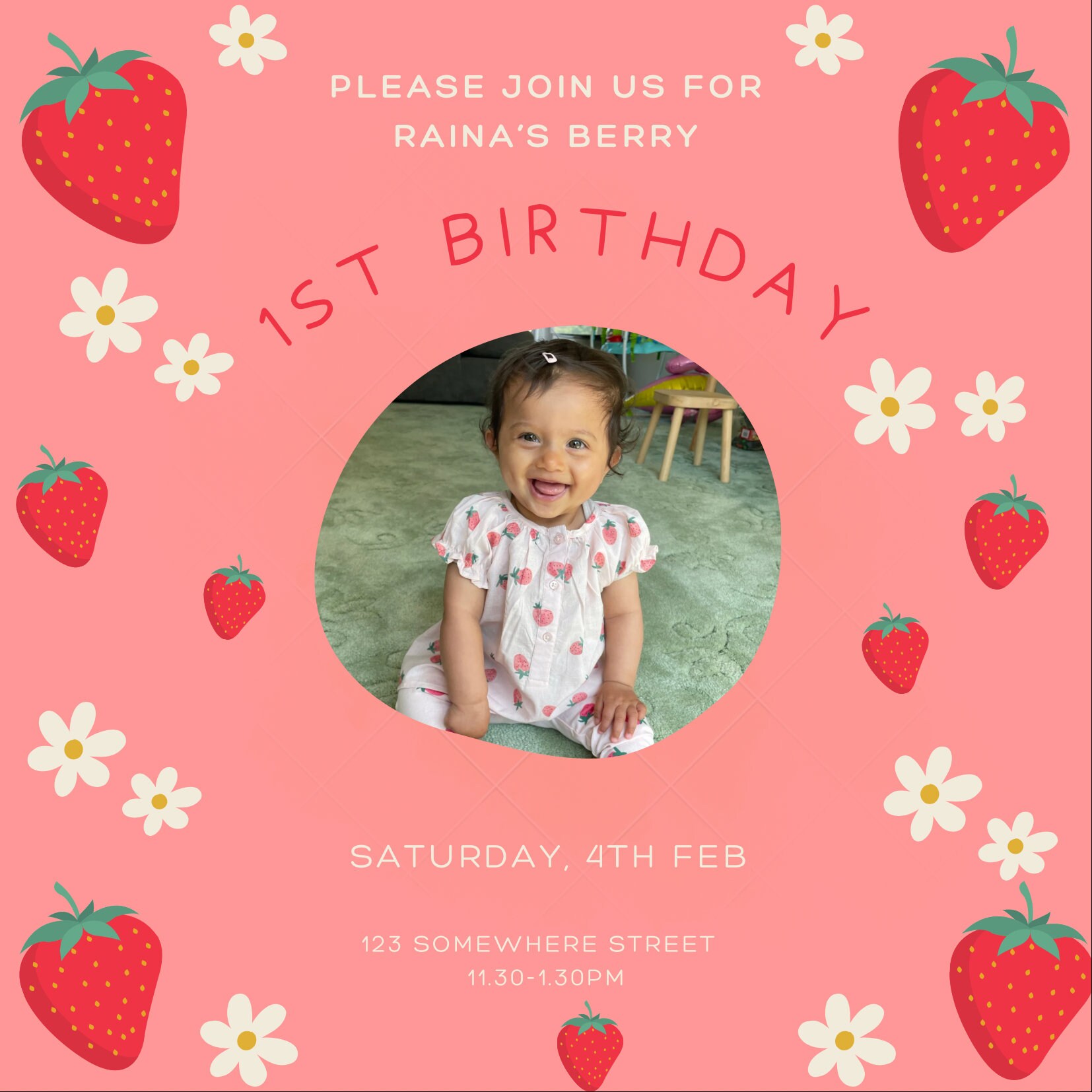 Berry 1st Birthday Invitation digital Image - Etsy