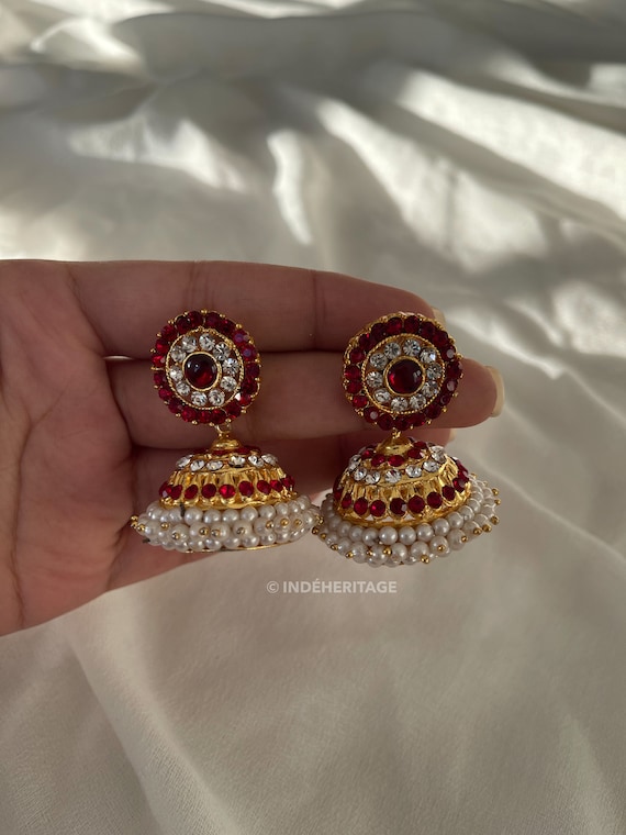 Aadhini 2 in 1 Jhumka Earrings Traditional Indian Jhumka Pearl Indian Earring South Indian Bridal Temple Jewellery Kemp Stones Etsy