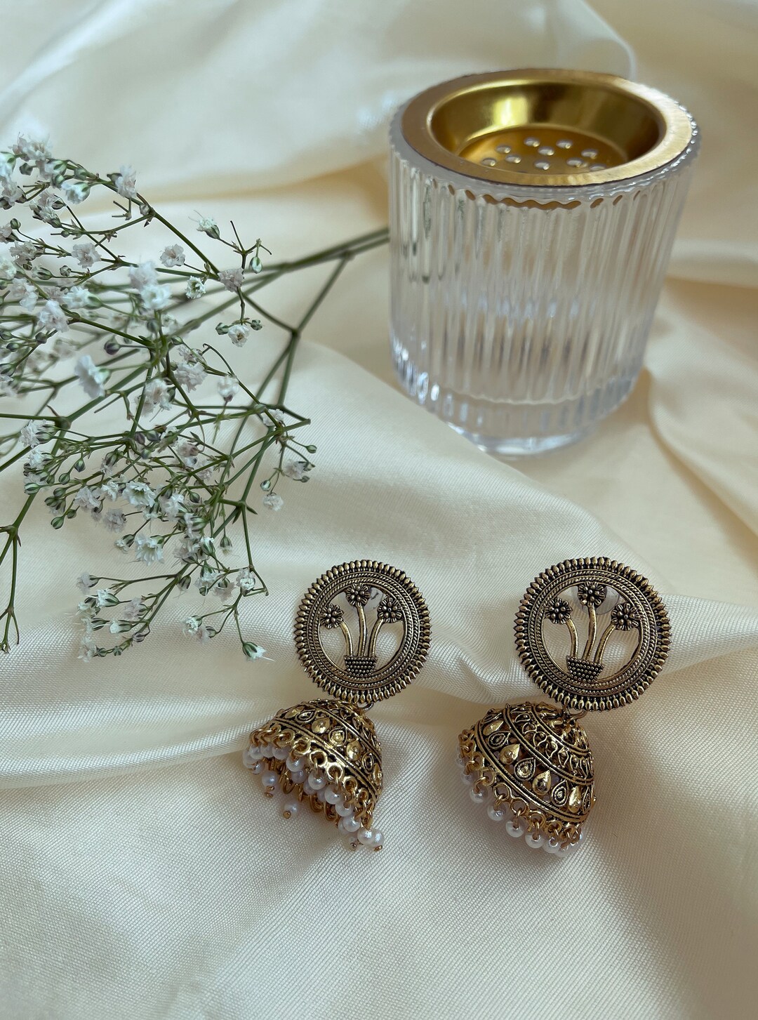 Traditional Indian Vintage Gold Jhumka Pearl Indian Earring - Etsy