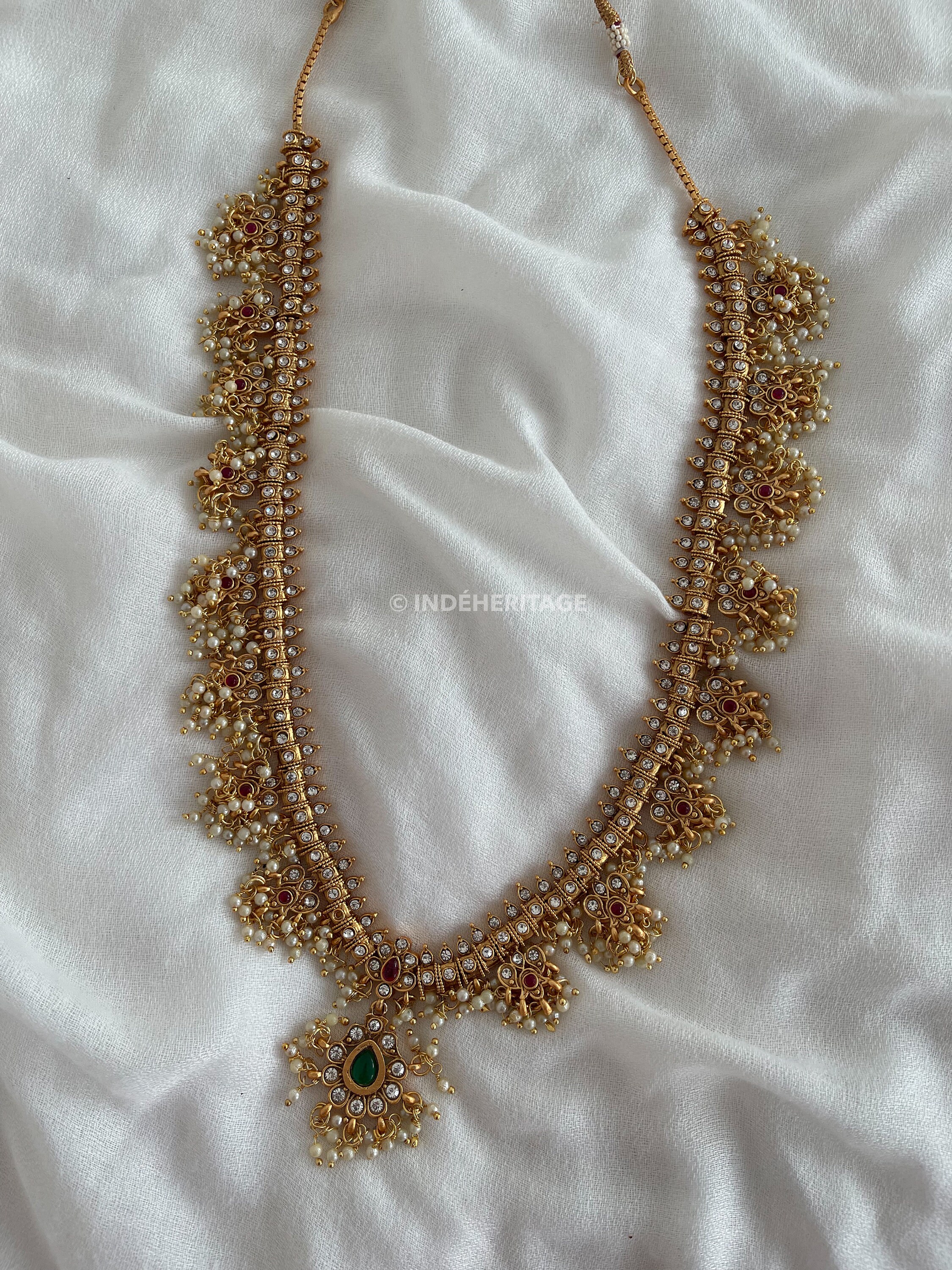Meera Long Necklace I Traditional South Indian Necklace South Indian Temple Jewelry Gold Antique Jewellery Kemp and White Stones Etsy