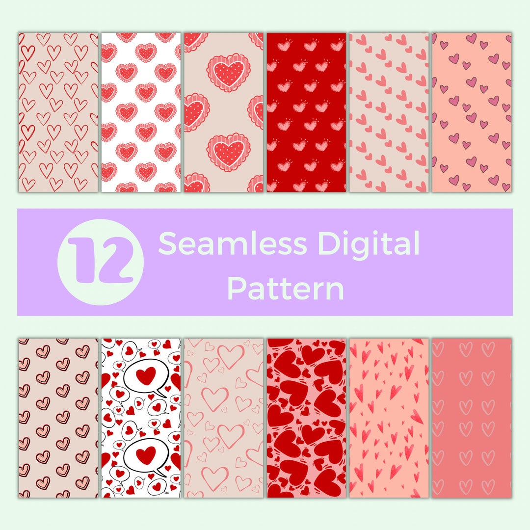 Valentines Day Heart Digital Paper Pack, Valentines Day Heart Seamless ...