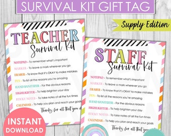 Teacher Survival Kit Printable Teacher Staff Appreciation Gift Tag ...