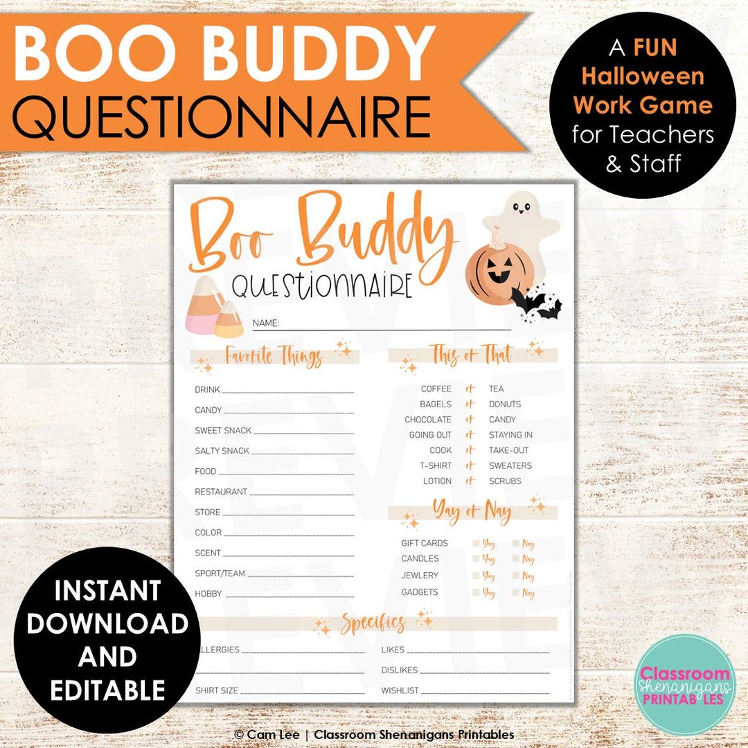 Halloween Boo Buddy Questionnaire Kit | Boo Buddy Printable | Boo Buddy ...