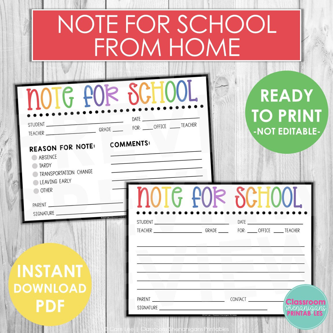 Note From Home Printable | Printable School Note | Note for School Card ...