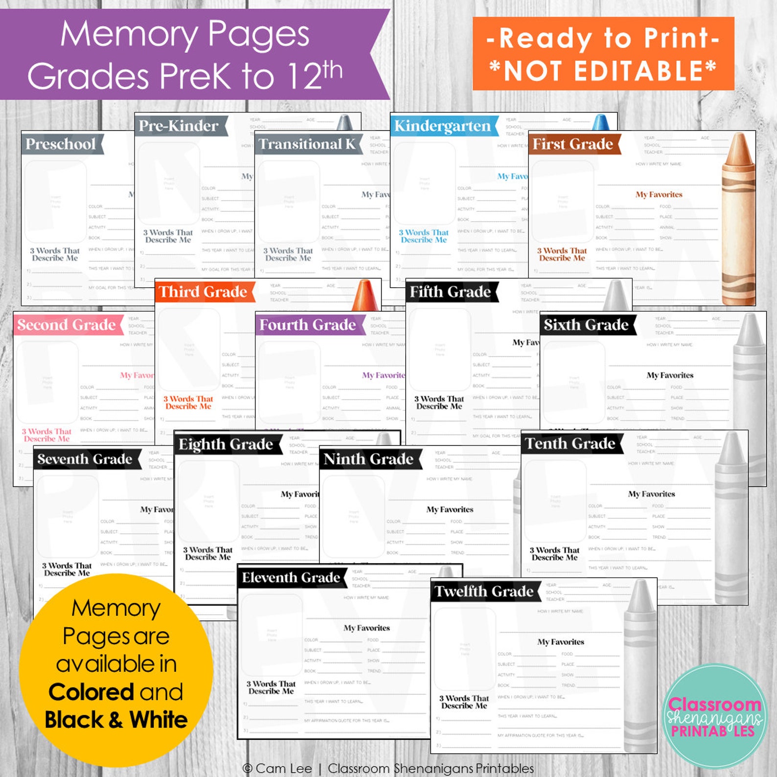 School Memory Box Printable | Kids Keepsake Journal | First Day of ...