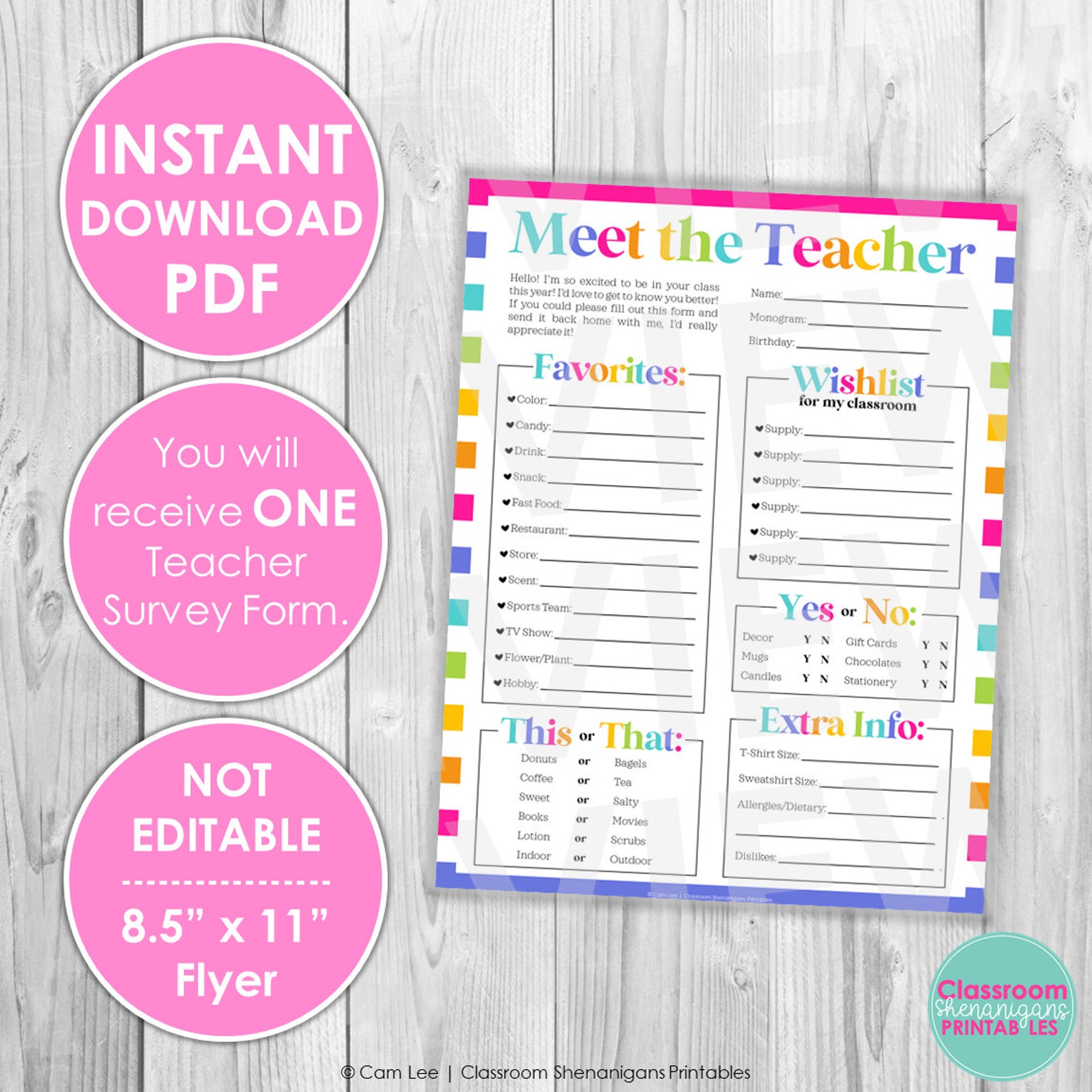 Back to School Teacher Favorite Things Survey | Meet the Teacher ...