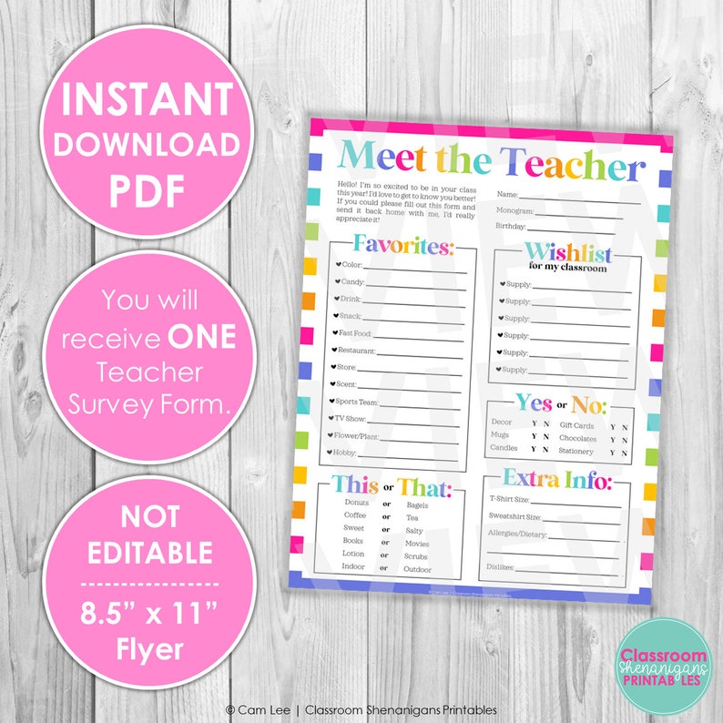 Back to School Teacher Favorite Things Survey | Meet the Teacher ...