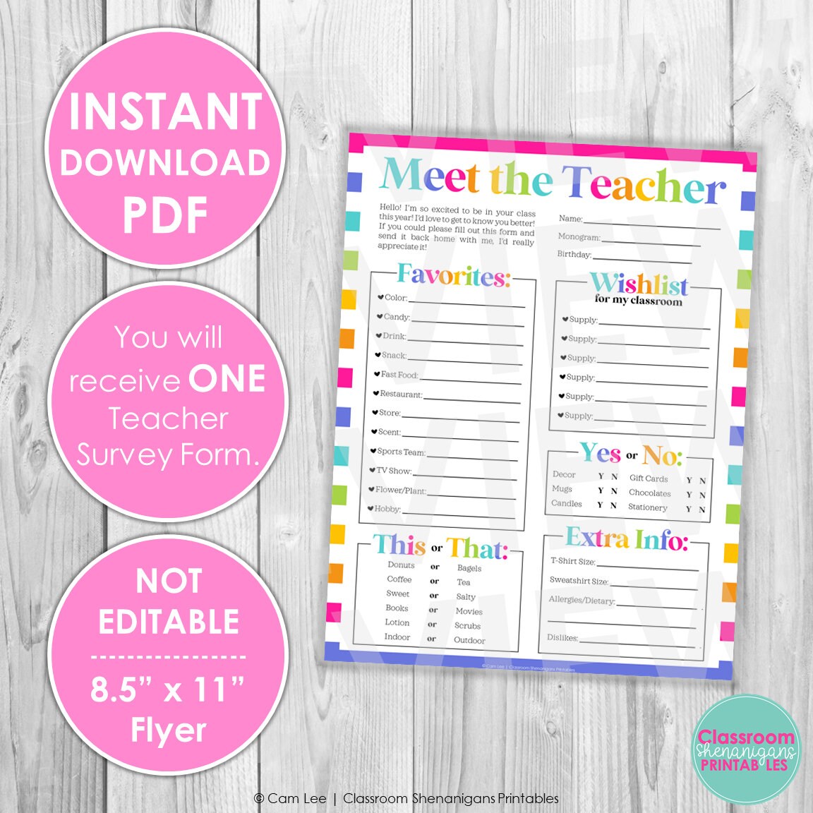 Back to School Teacher Favorite Things Survey | Meet the Teacher ...