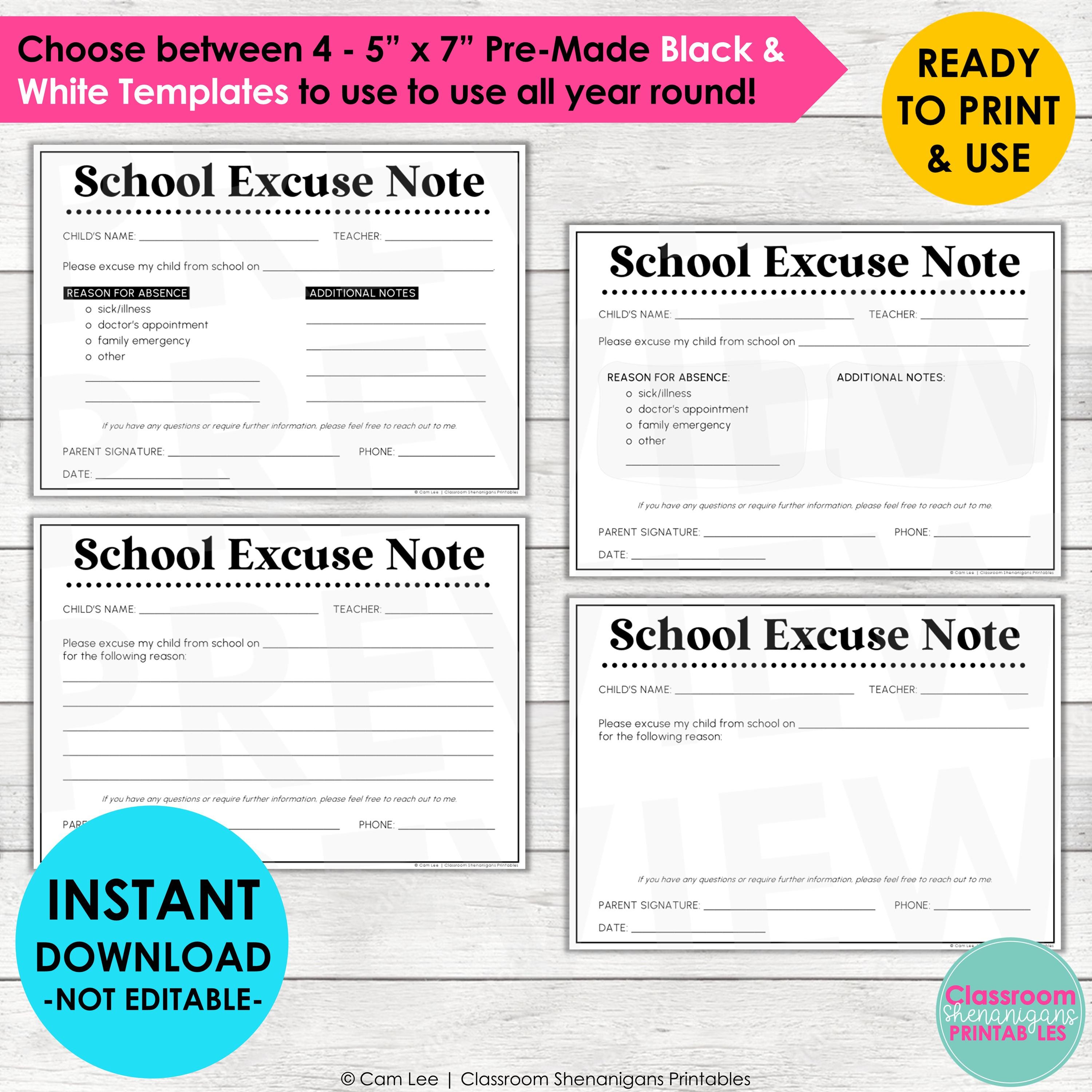 Excuse Note to School Template | School Note From Home | Excuse Note ...