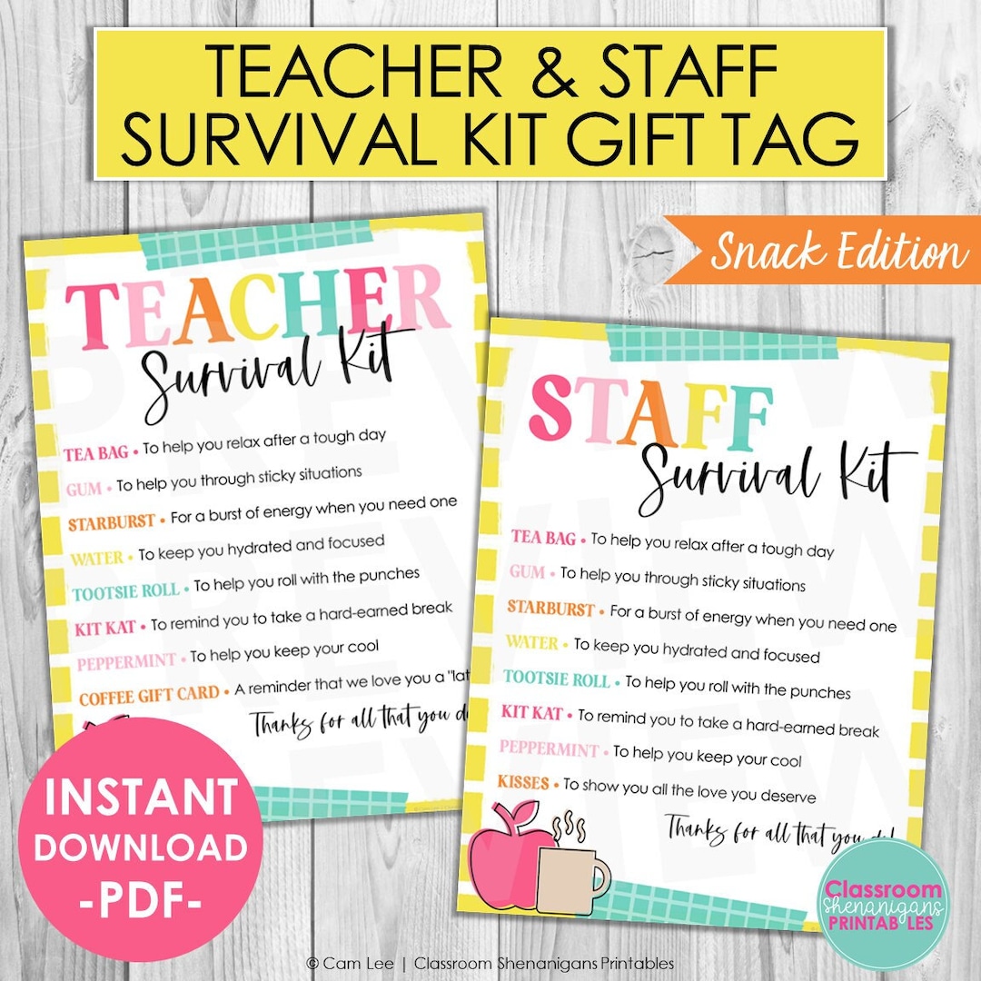 Teacher Survival Kit Printable | Teacher Staff Appreciation Gift Tag ...
