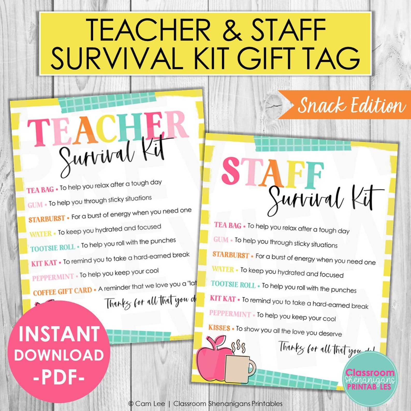 Teacher Survival Kit Printable | Teacher Staff Appreciation Gift Tag ...