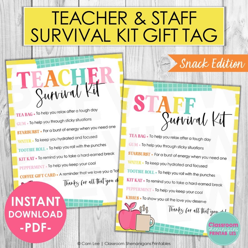 Teacher Survival Kit Printable | Teacher Staff Appreciation Gift Tag ...
