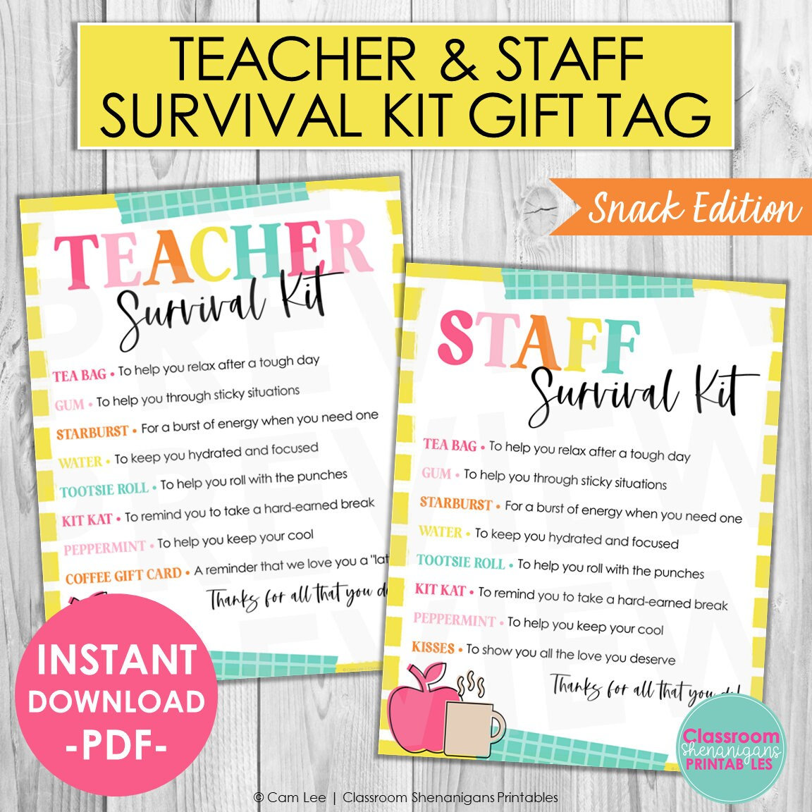 Teacher Survival Kit Printable | Teacher Staff Appreciation Gift Tag ...
