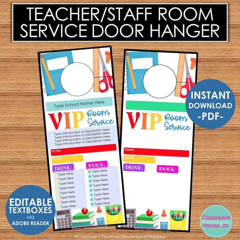 Editable Teacher Room Service Door Hanger | Teacher Appreciation Door ...