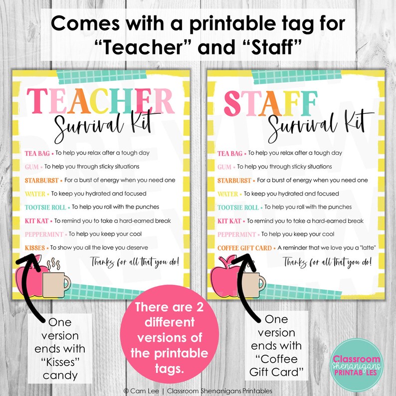 Teacher Survival Kit Printable | Teacher Staff Appreciation Gift Tag ...