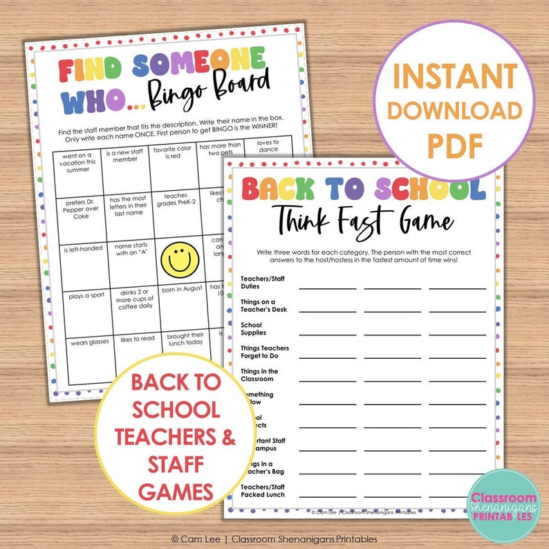 Teacher Back to School Games | Printable Staff Morale Ice Breakers ...