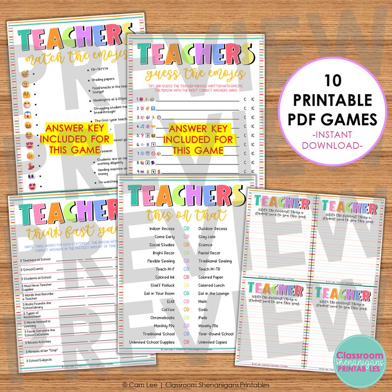 Teacher Appreciation Week Games | Printable Staff Morale Ice Breakers ...