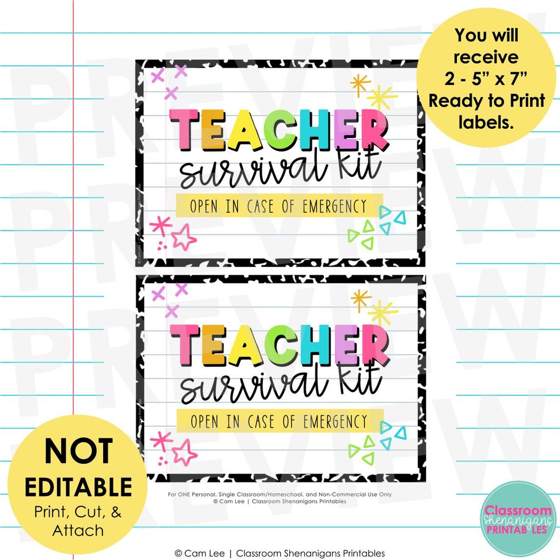 Teacher Survival Kit Printable Label | Instant Download | DIY Teacher ...