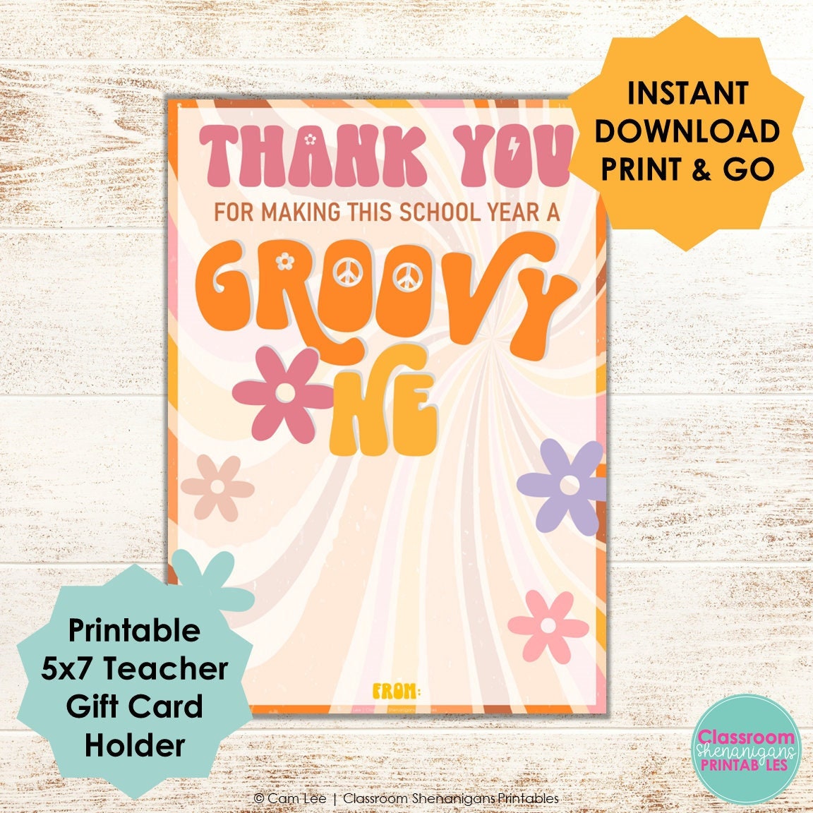 Groovy Teacher Printable Gift Card Holder Happy Teacher Appreciation ...