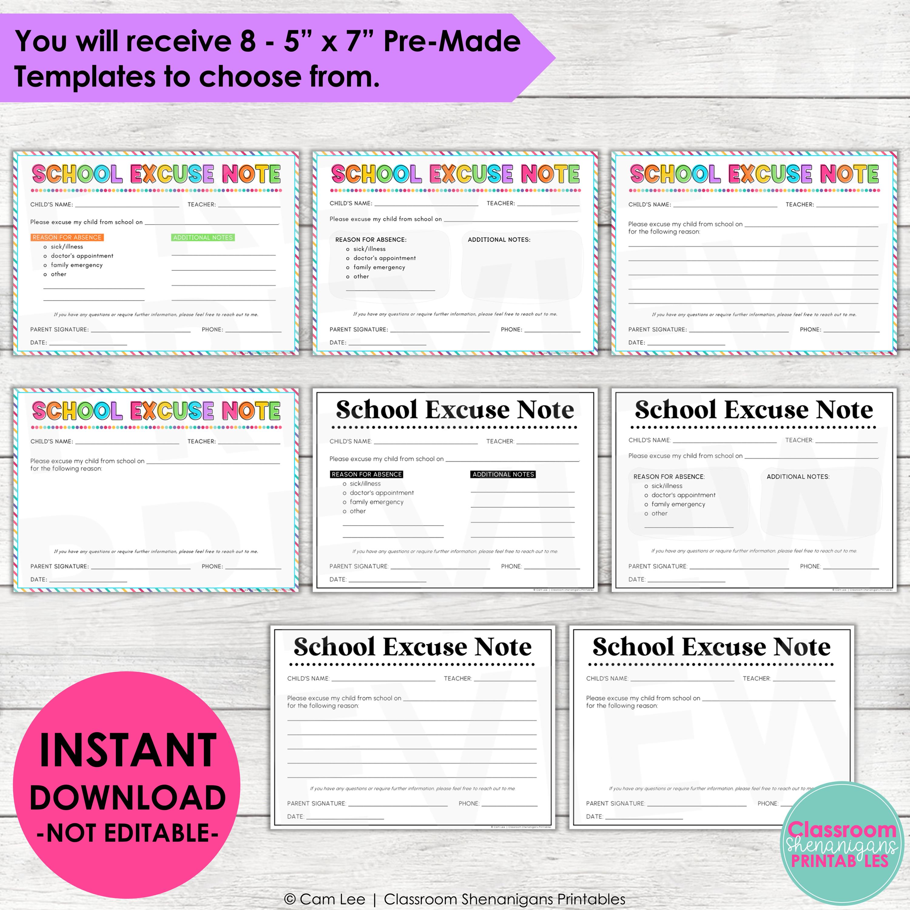 Excuse Note to School Template | School Note From Home | Excuse Note ...