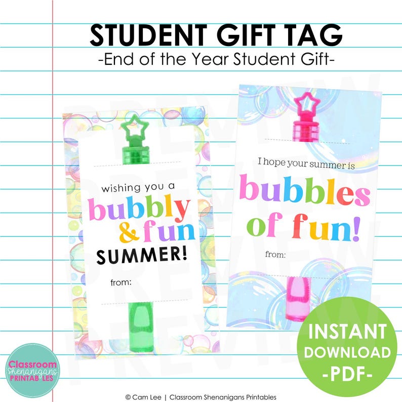 Bubbles With Fun Wand Gift Tags | End of Year Student Gift Tag ...