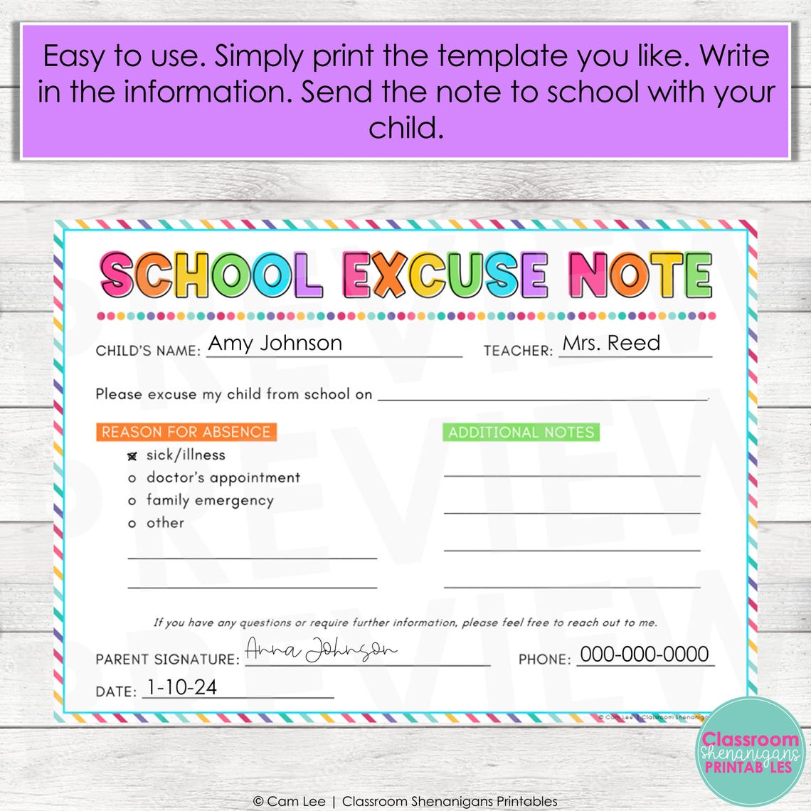 Excuse Note to School Template | School Note From Home | Excuse Note ...