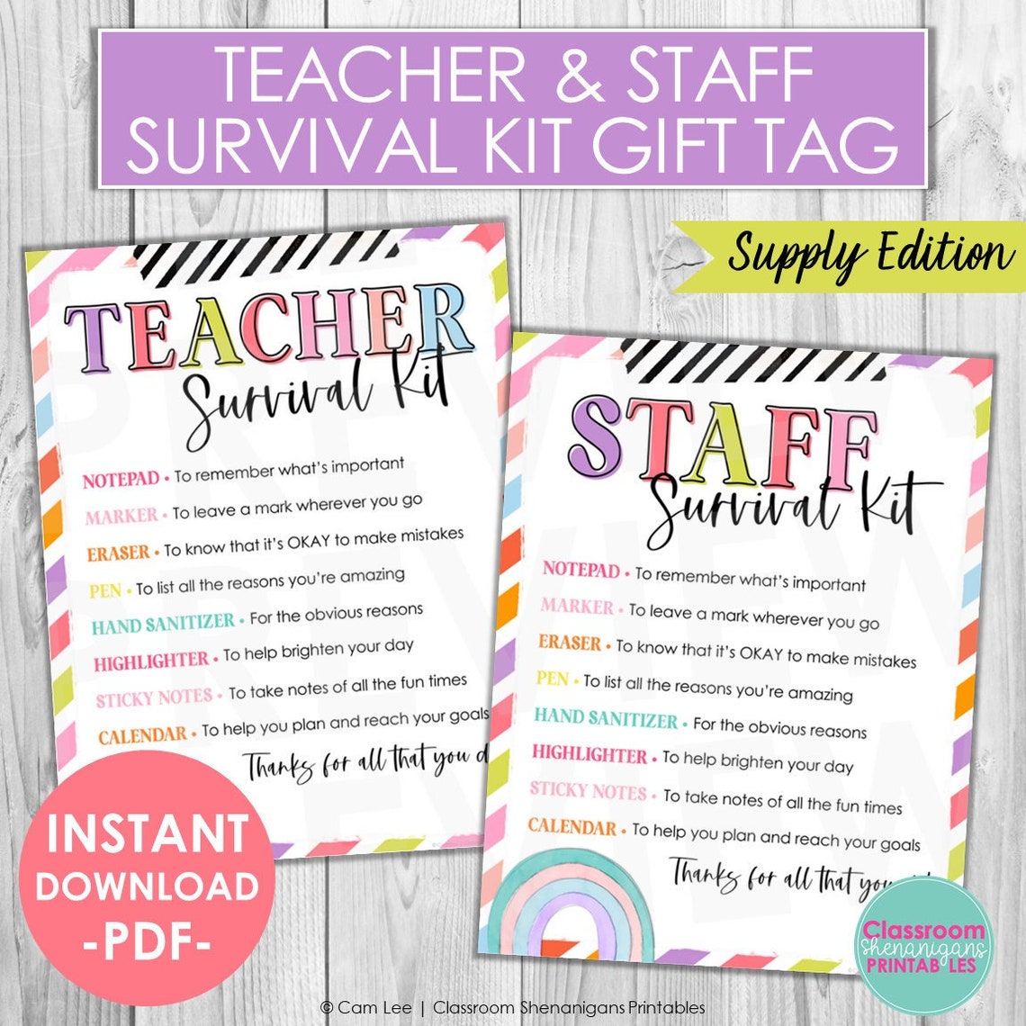 Teacher Survival Kit Printable | Teacher Staff Appreciation Gift Tag ...