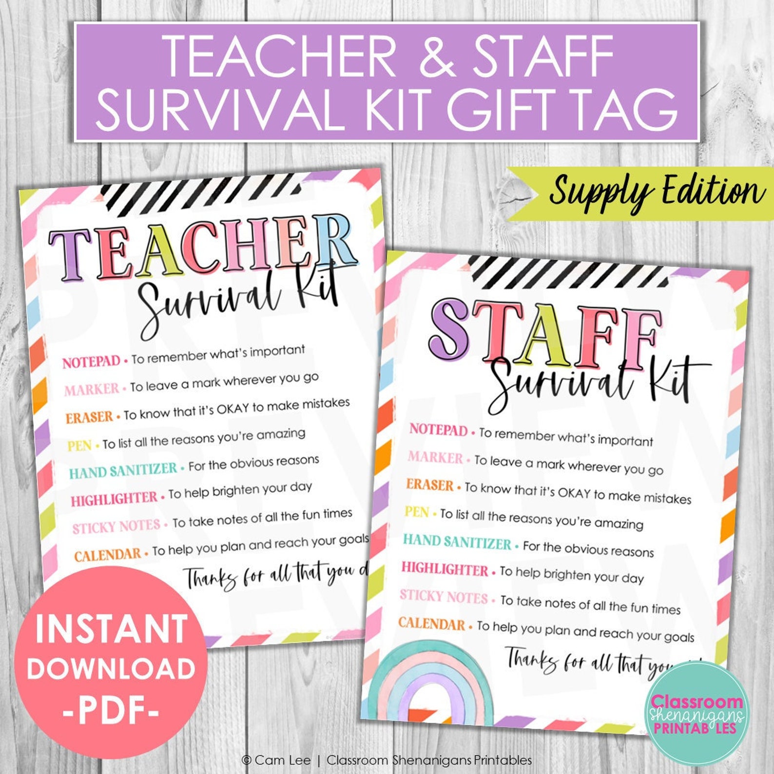 Teacher Survival Kit Printable | Teacher Staff Appreciation Gift Tag ...