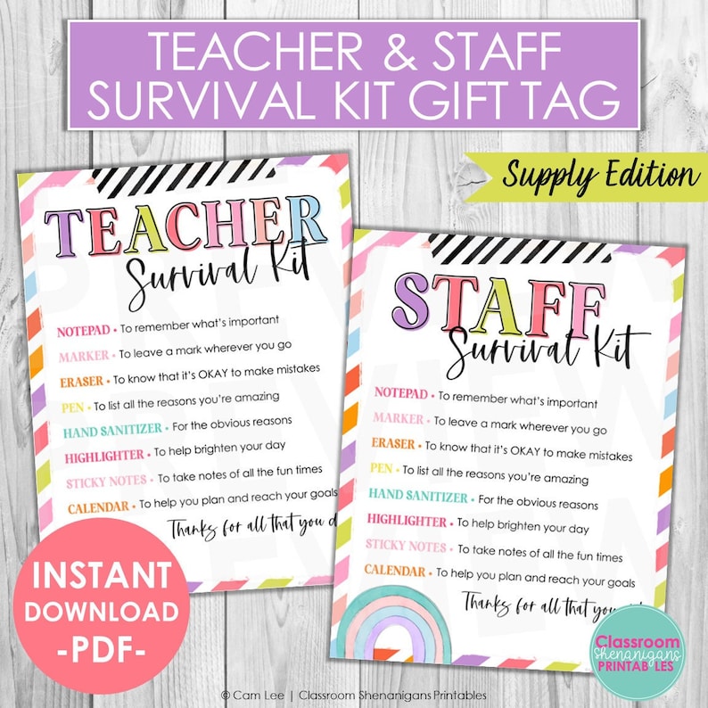 Teacher Survival Kit Printable | Teacher Staff Appreciation Gift Tag ...