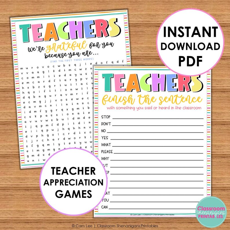 Teacher Appreciation Week Games | Printable Staff Morale Ice Breakers ...