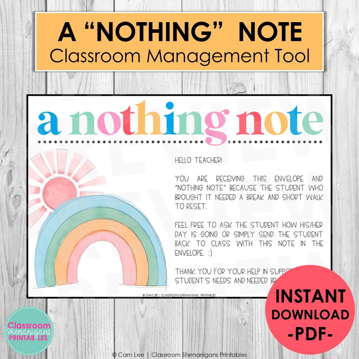 A Nothing Note Printable | Teacher Printable | Classroom Brain Break ...