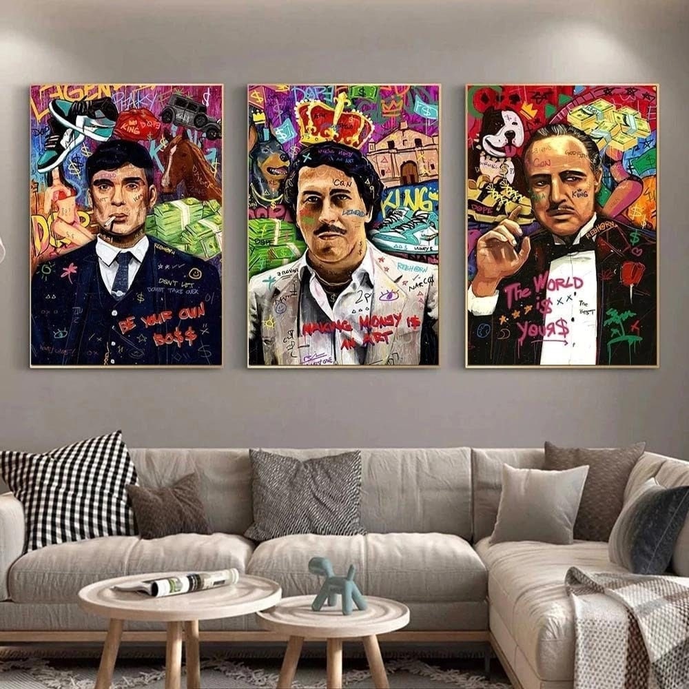 Thomas Shelby X Pablo Escobar X Godfather Canvas Graffiti Wall Art ...