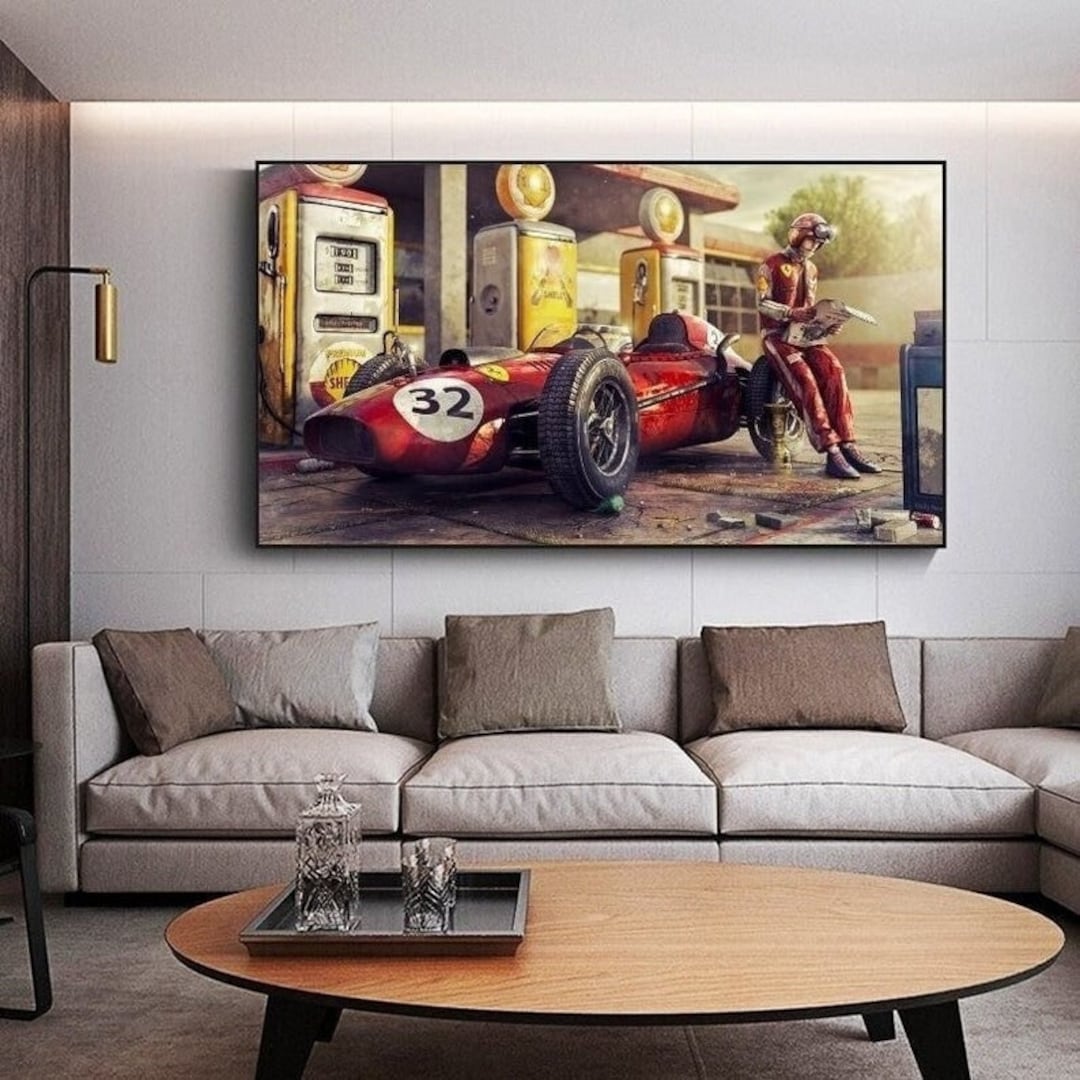 Vintage F1 Race Car Canvas Wall Art - Classic Racing Ferrari Poster for ...