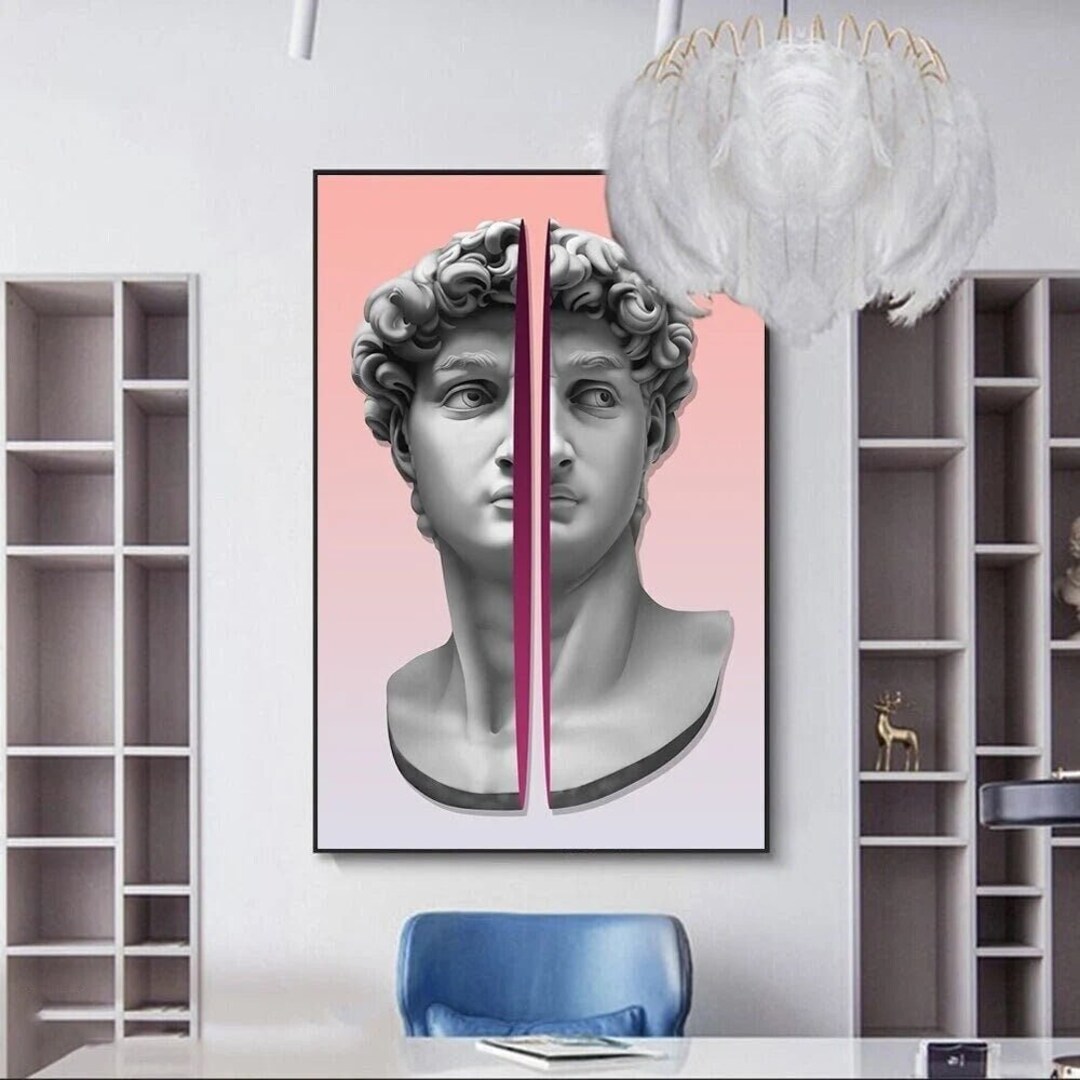 Vaporwave Sculpture of David Canvas Painting Retro Renaissance Art for ...